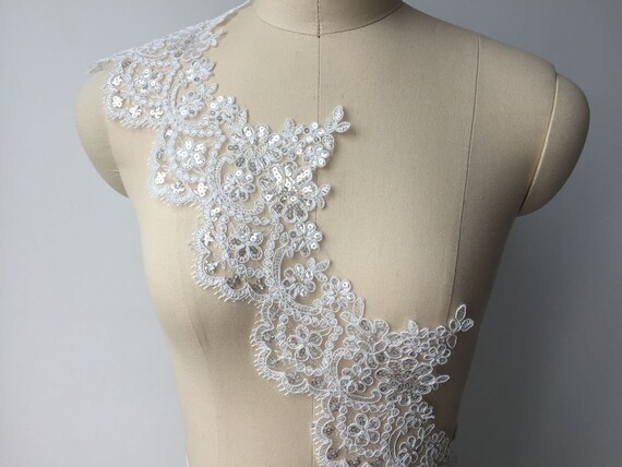 White Sequin Lace Trim Sequined ALencon Lace blingbling | Etsy