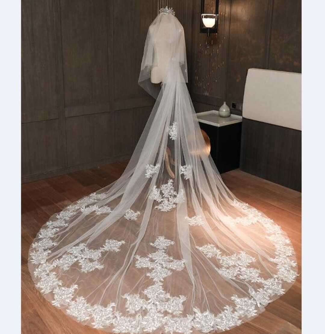 Lace Edge Veil Two Tier Long Cathedral Wedding Vail Bridal Wedding ...