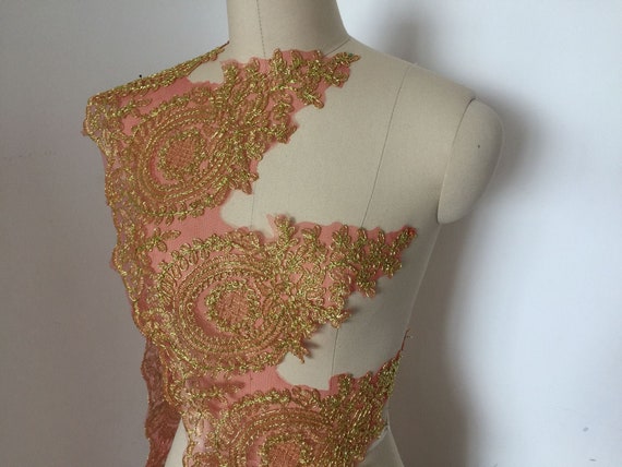 Bridal Lace Side/red Embroidery and Gold Rope Lace Trim/white | Etsy