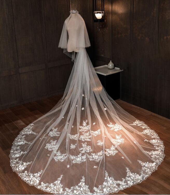 Two Layers Vintage Bridal Veils Lace Wedding Veil Ivory Lace Bridal ...