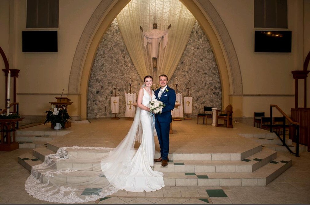 Sequined Lace Wedding Veil White Cathedral Wedding Veil Ivory Tulle ...