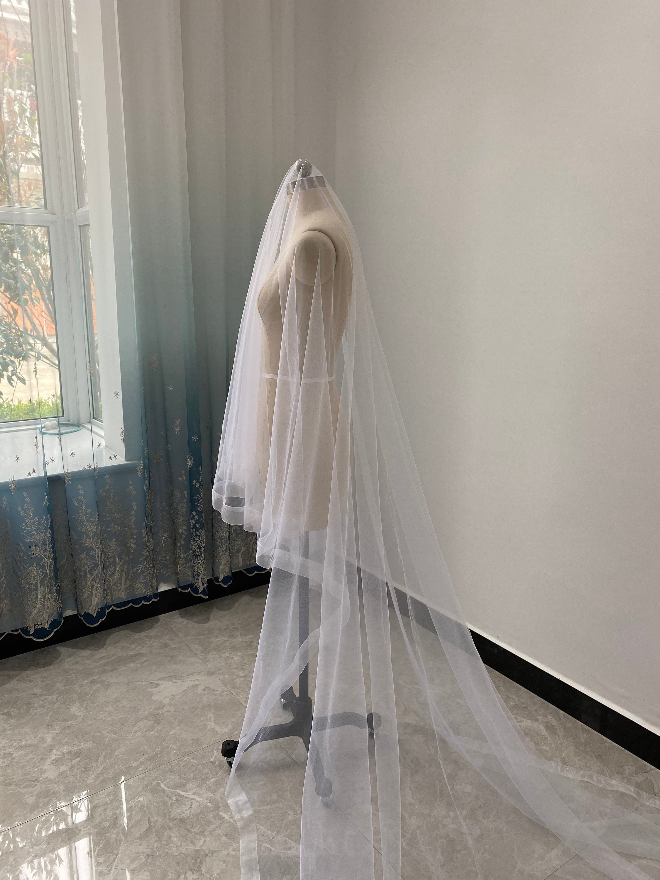 Transparent Satin Ribbon Wedding Veil Simple Bridal Wwedding - Etsy