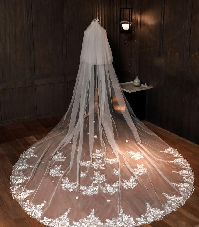 Two Layers Vintage Bridal Veils Lace Wedding Veil Ivory Lace Bridal ...