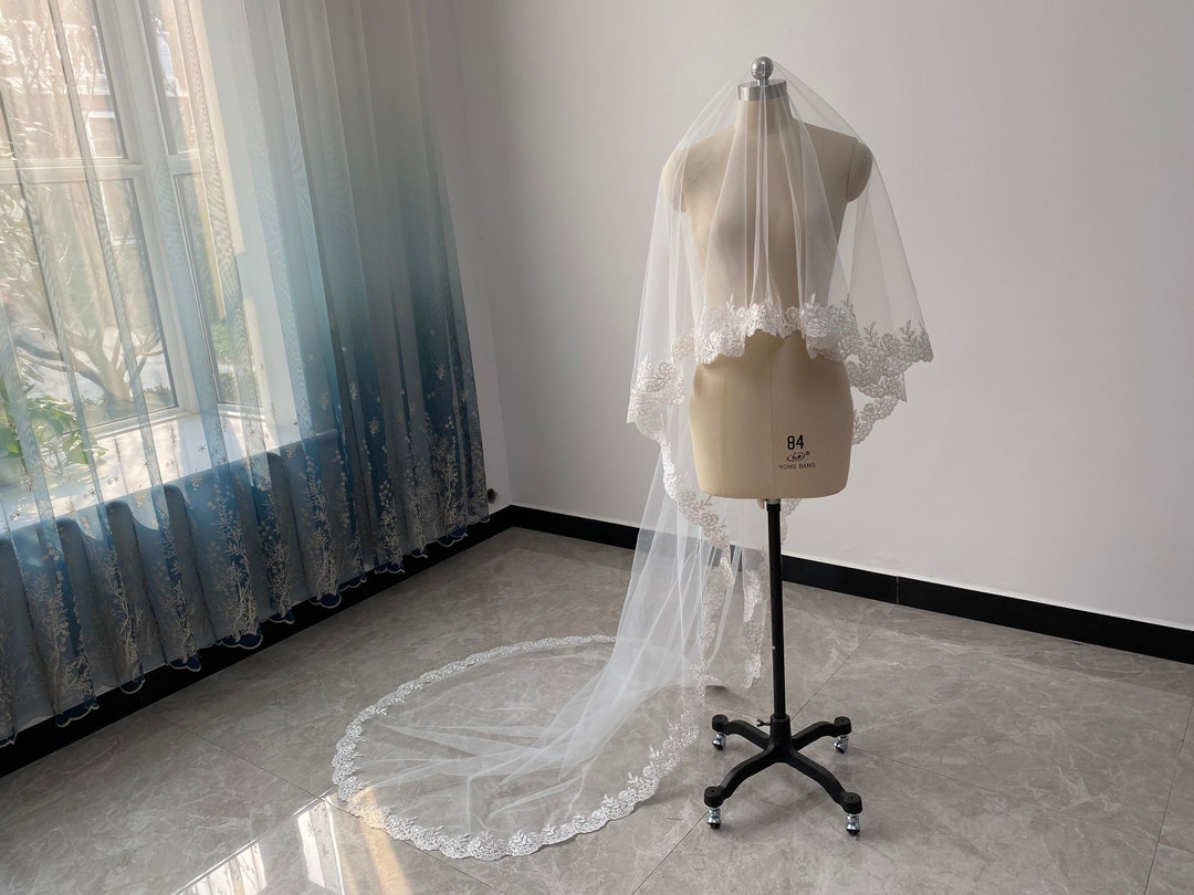 Lace Applique Veil Lace Cathedral Veil 118 Inches Length Wedding Veil ...