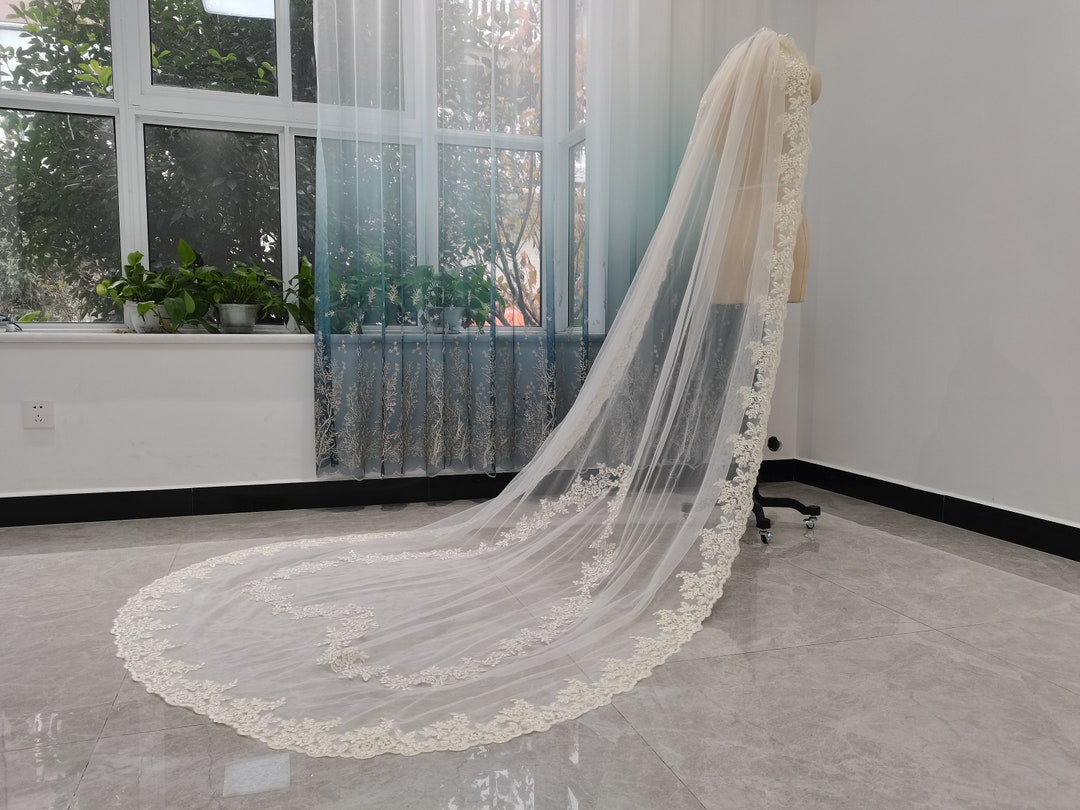 Romantic Wedding Veil Lace Applique Heart Shaped Bridal Veil One Layer ...