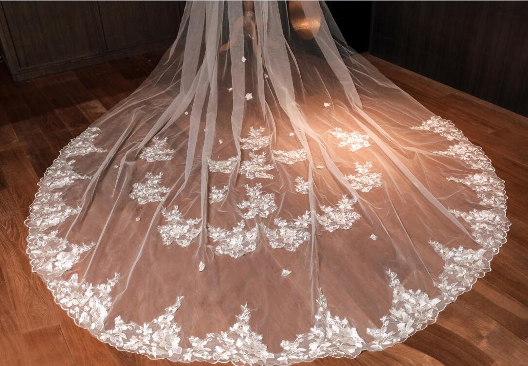 Two Layers Vintage Bridal Veils Lace Wedding Veil Ivory Lace Bridal ...