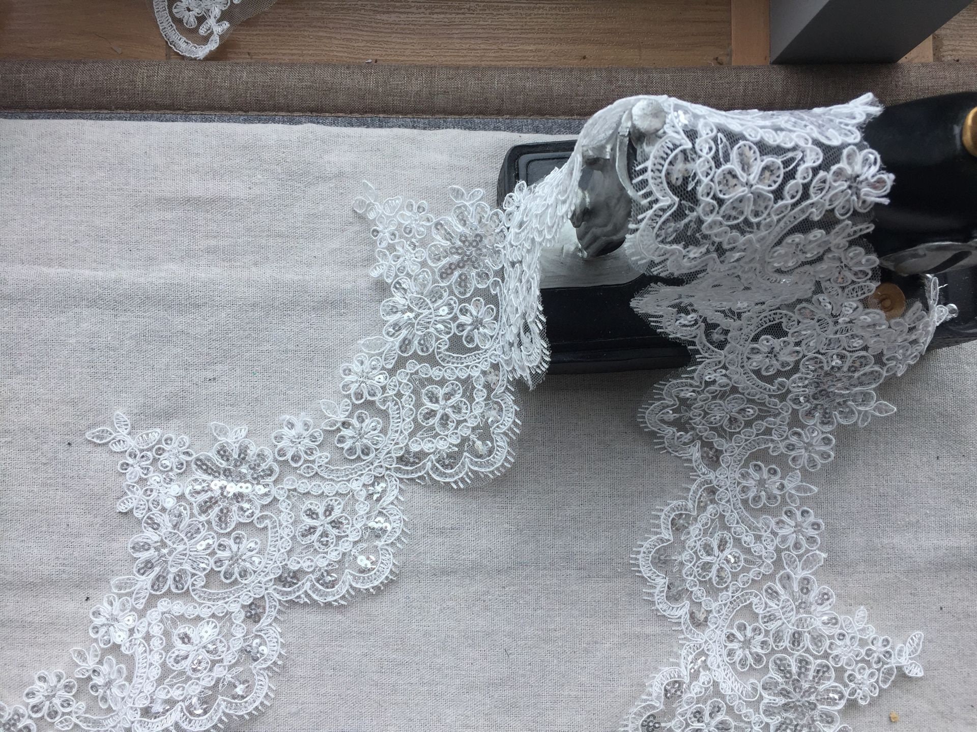 White Sequin Lace Trim Sequined Alencon Lace Blingbling - Etsy