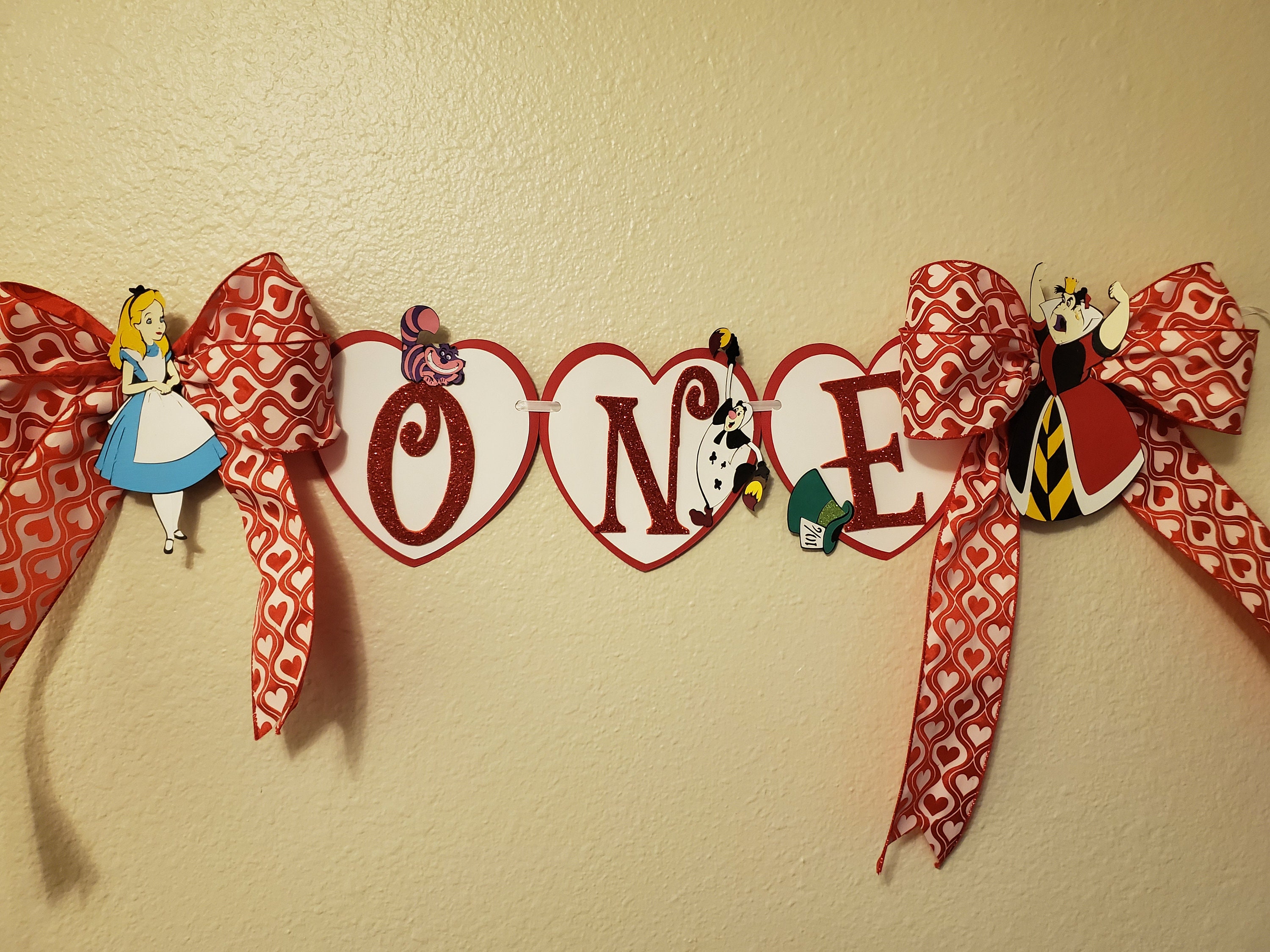 Alice in Wonderland Banner, First Birthday, Mad Hatter, Queen of Hearts ...