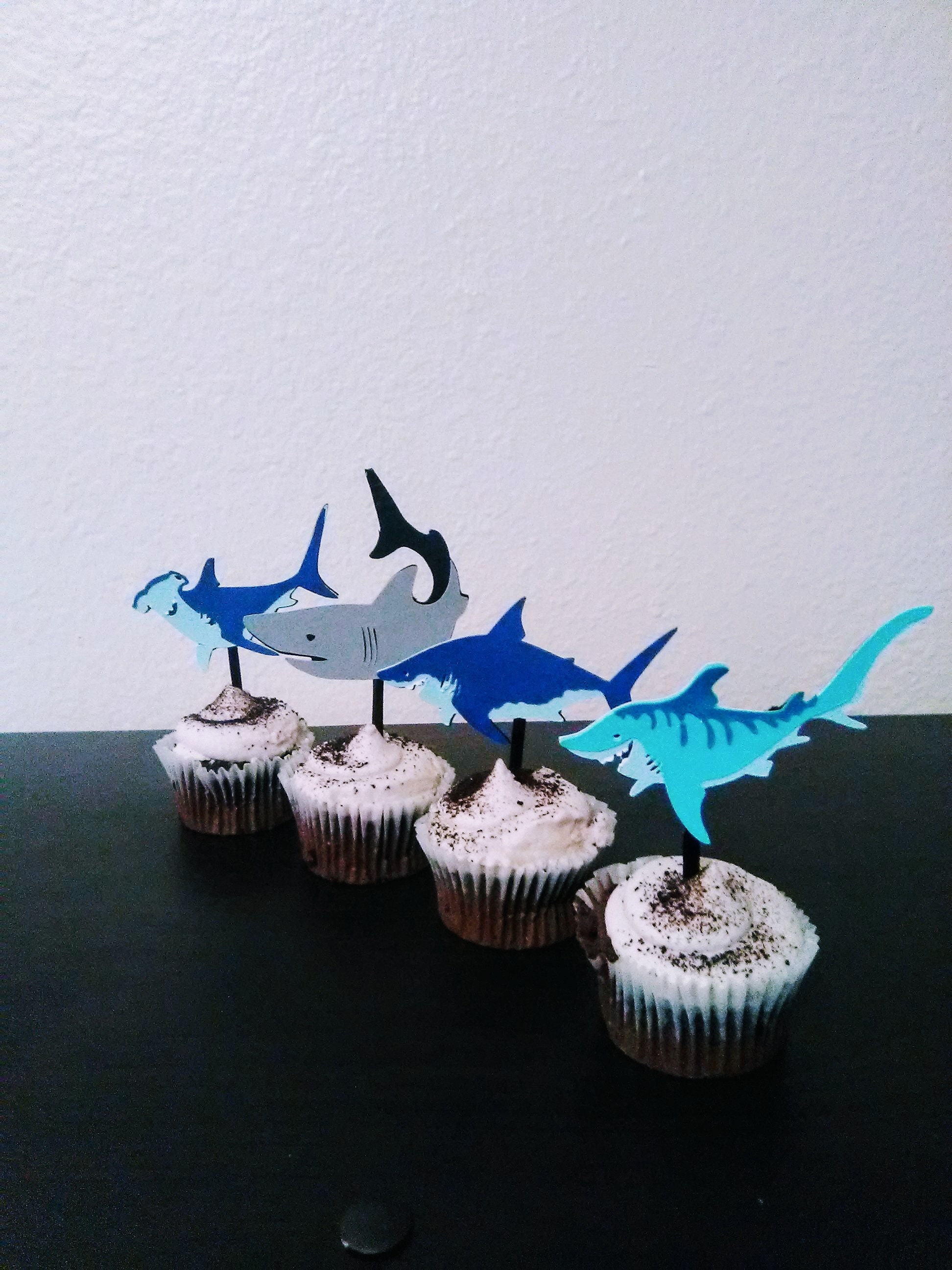 Shark Cupcake Toppers, Shark Party Decoration, Shark Birthday Cupcake ...