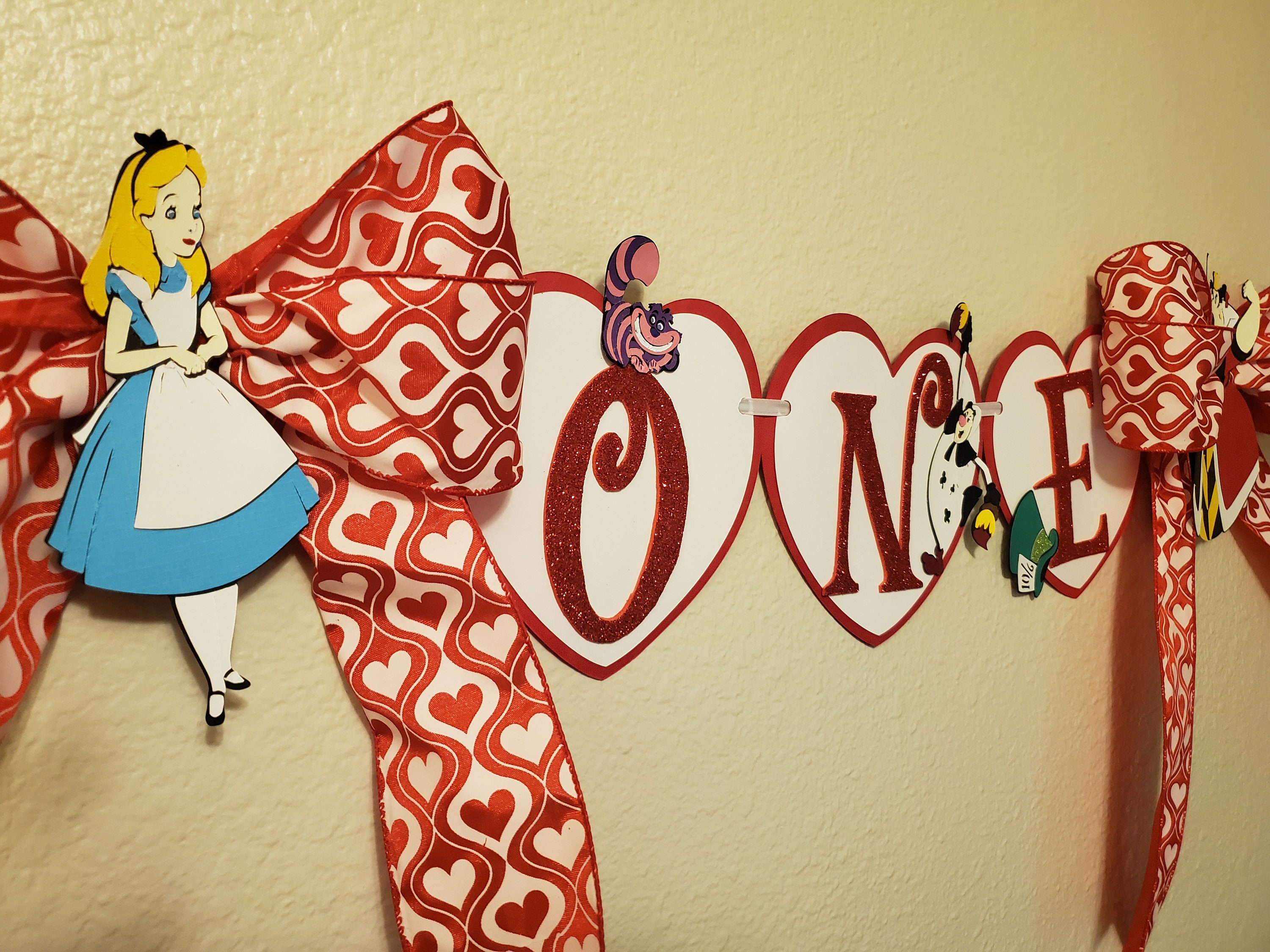 Alice in Wonderland Banner, First Birthday, Mad Hatter, Queen of Hearts ...