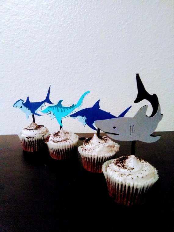 Shark Cupcake Toppers Shark Party Decoration Shark Birthday | Etsy