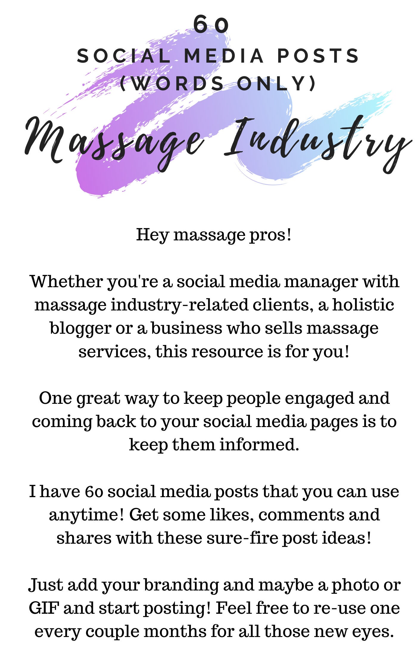 DIY Social Media Posts for Massage Therapy Industry - Downloadable PDF ...