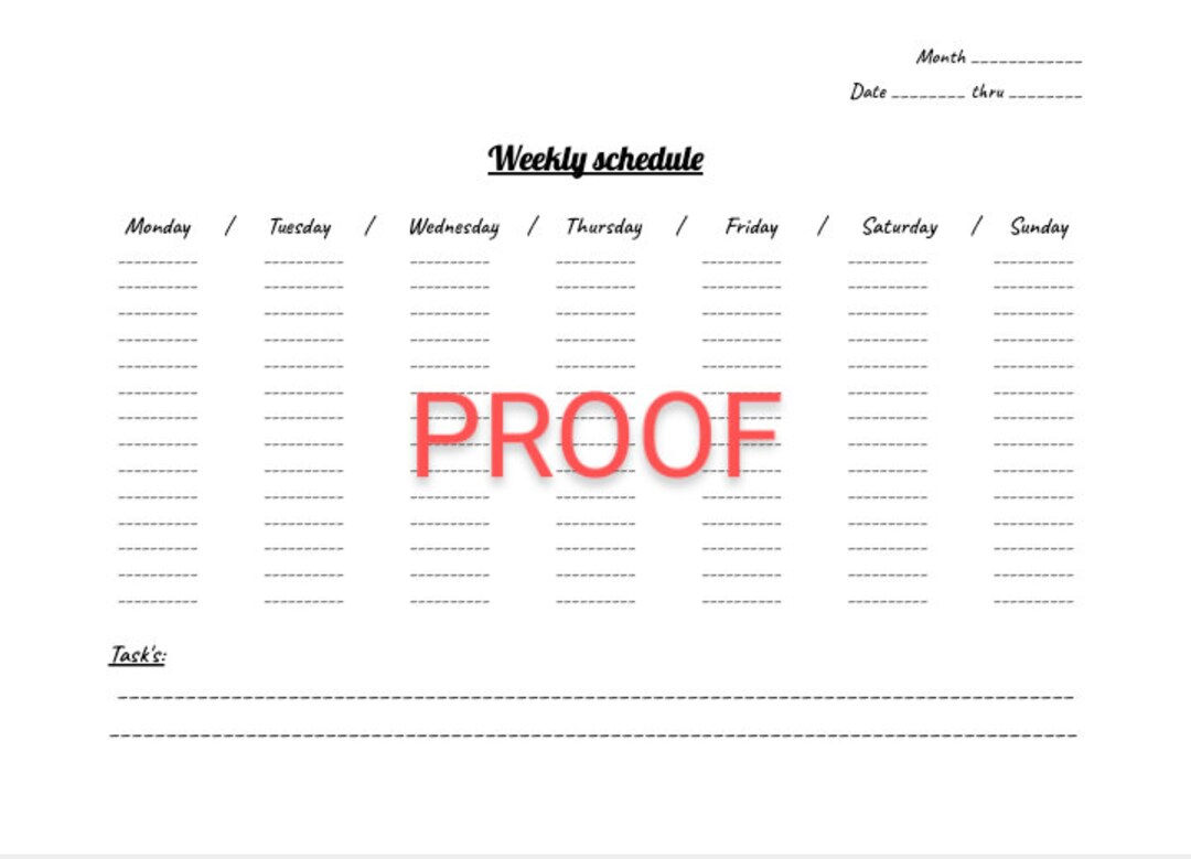 7 Day Weekly Planner Schedule Task to Do List Printable Download ...