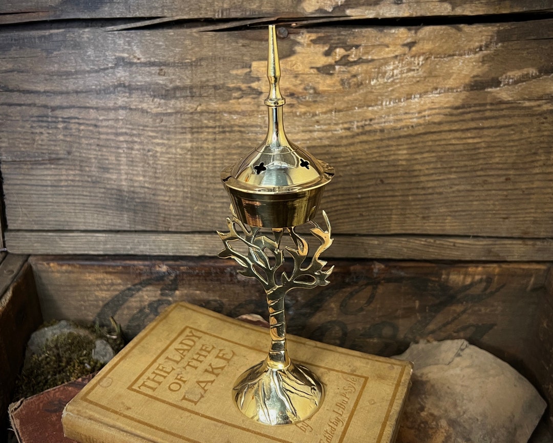 Brass Tree of Life Incense Cone Burner Smoke Cleansing Altar Tools Gold ...