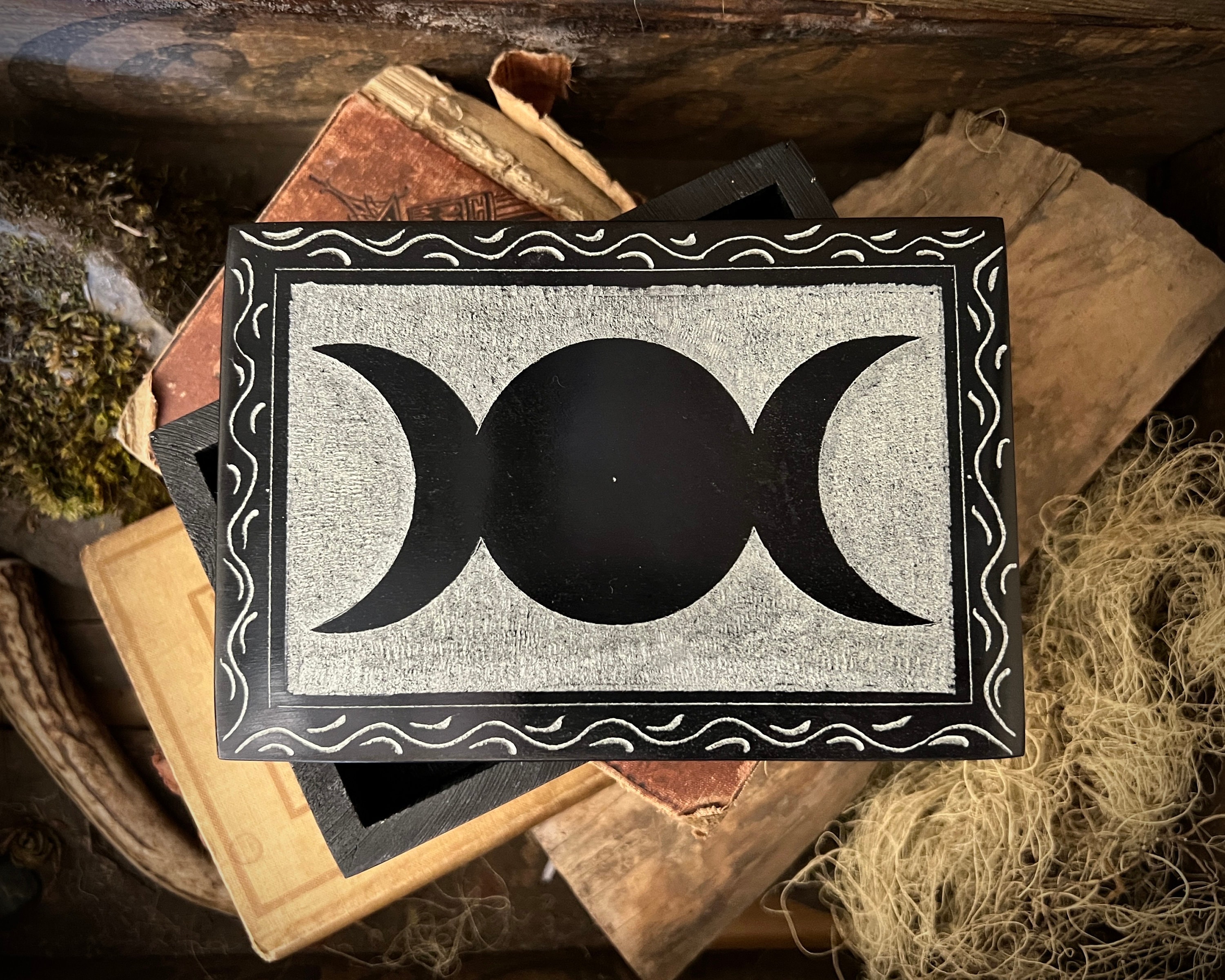 Black Triple Moon Soapstone Box Witchcraft Spellbox Celtic - Etsy