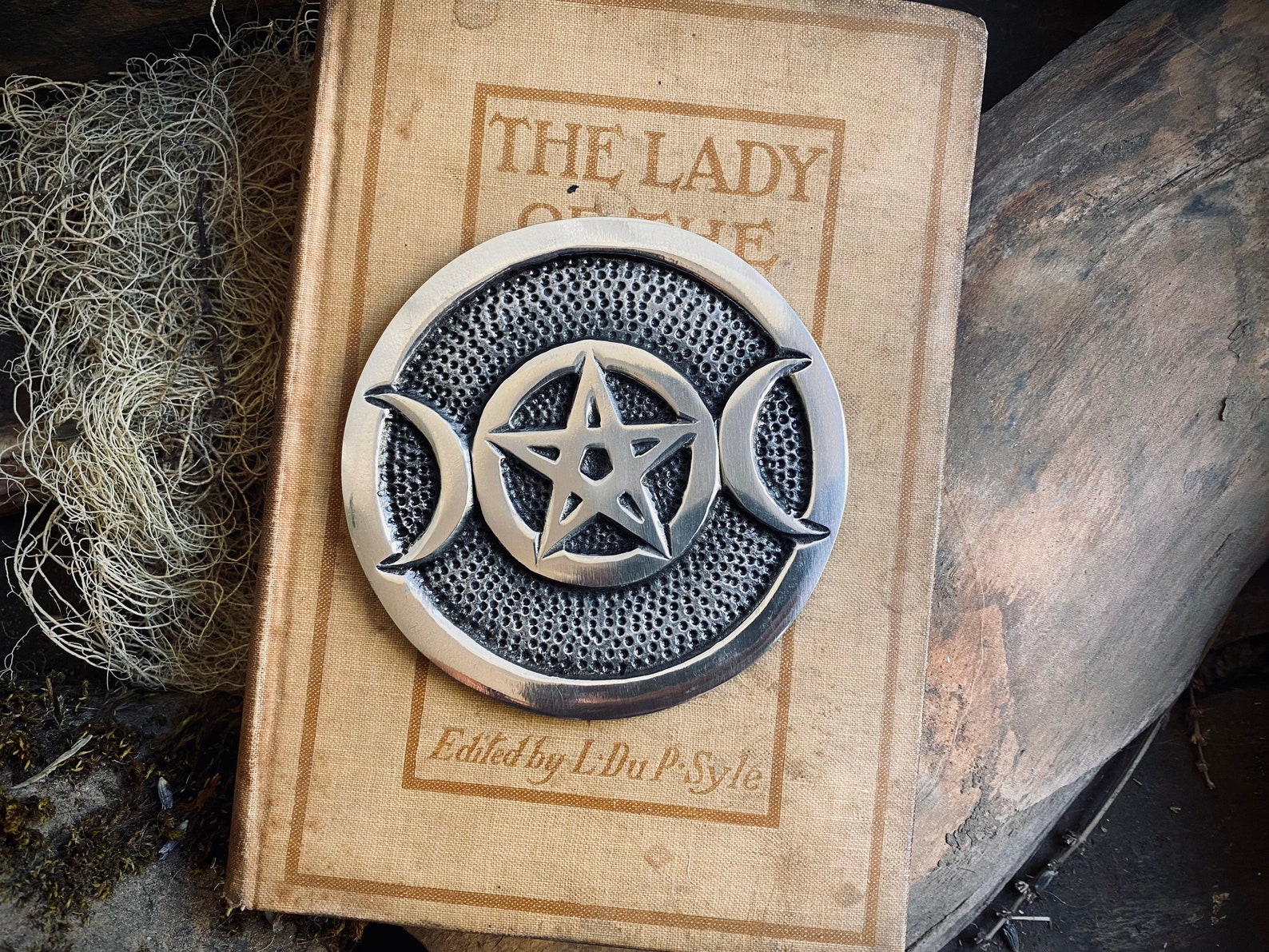 Triple Moon Pentacle Altar Plate Pentagram Silver Metal - Etsy