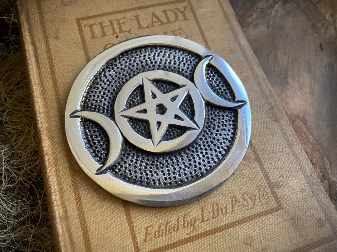 Triple Moon Pentacle Altar Plate Pentagram Silver Metal - Etsy