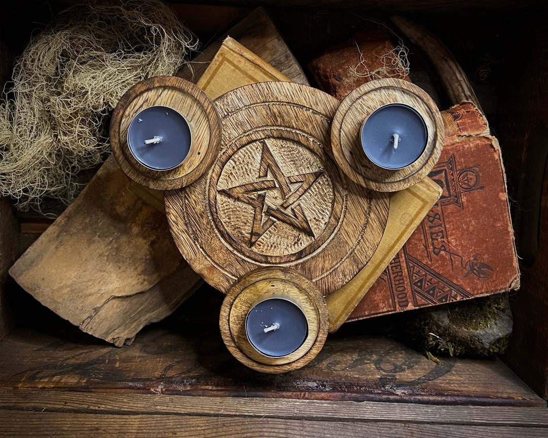 Candle Holder Pentacle Wooden Tealight Holder Witch Altar Decor ...