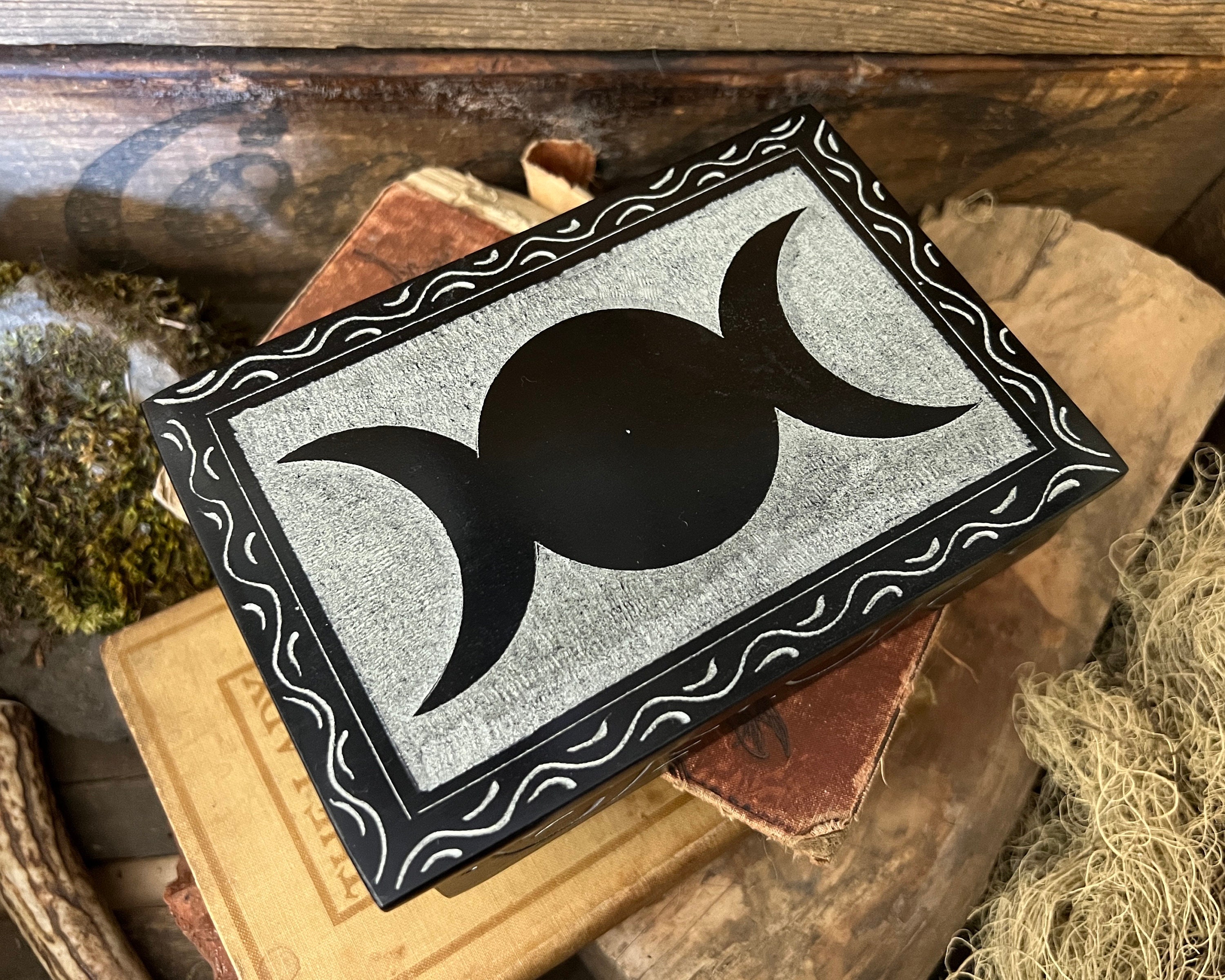 Black Triple Moon Soapstone Box Witchcraft Spellbox Celtic - Etsy