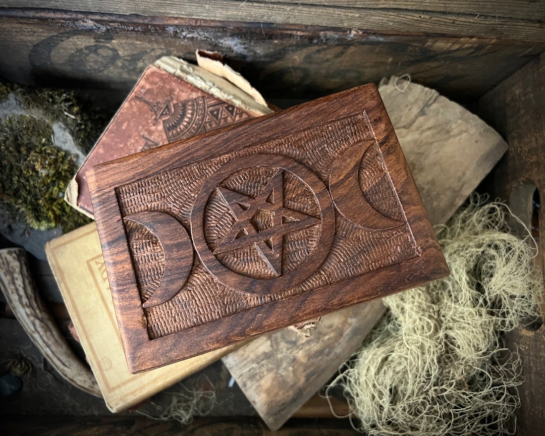 Triple Moon Wood Box Apothecary Herb Storage Witch Spellbox Trinket ...