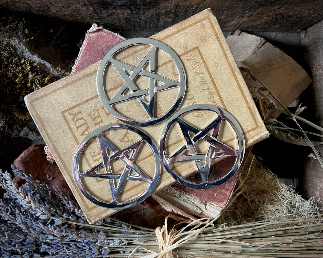 Silver Pentacle Altar Tile Plate Pentagram Metal Disc Altar Decor Pagan ...
