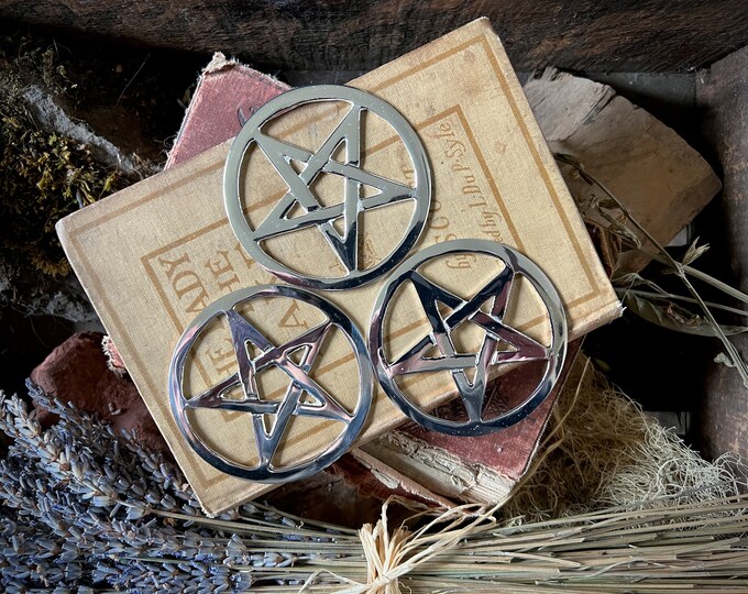 Set of 3 Silver Pentacle Altar Tile Plate | Pentagram | Metal Disc ...
