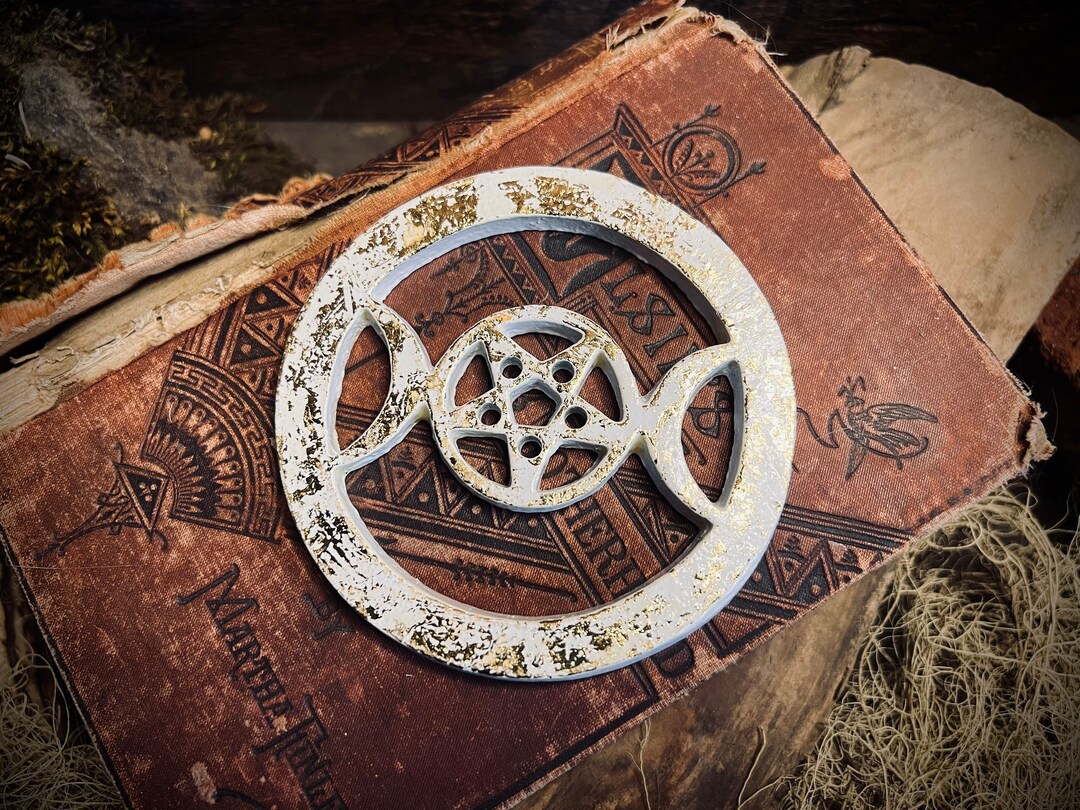 Triple Moon Pentacle Altar Plate: White & Gold Metal Decor - Etsy