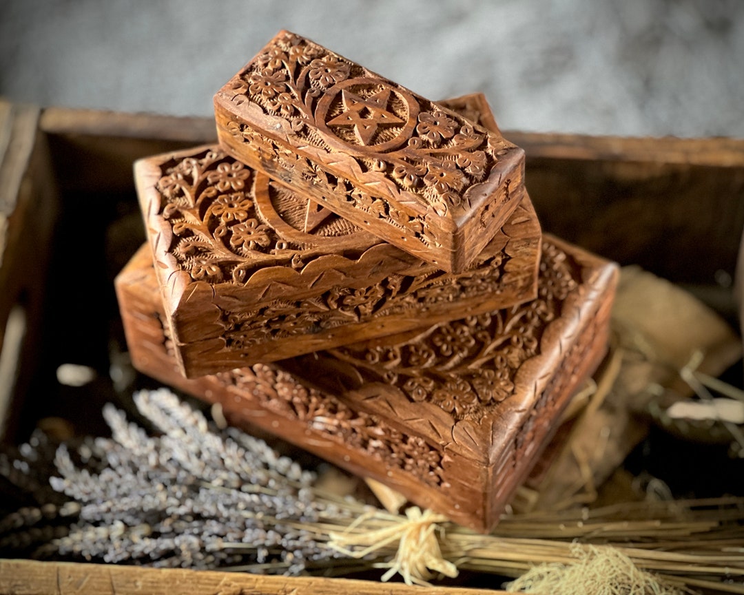 Set of 3 Pentacle Wood Nesting Boxes | Apothecary | Herb Storage ...