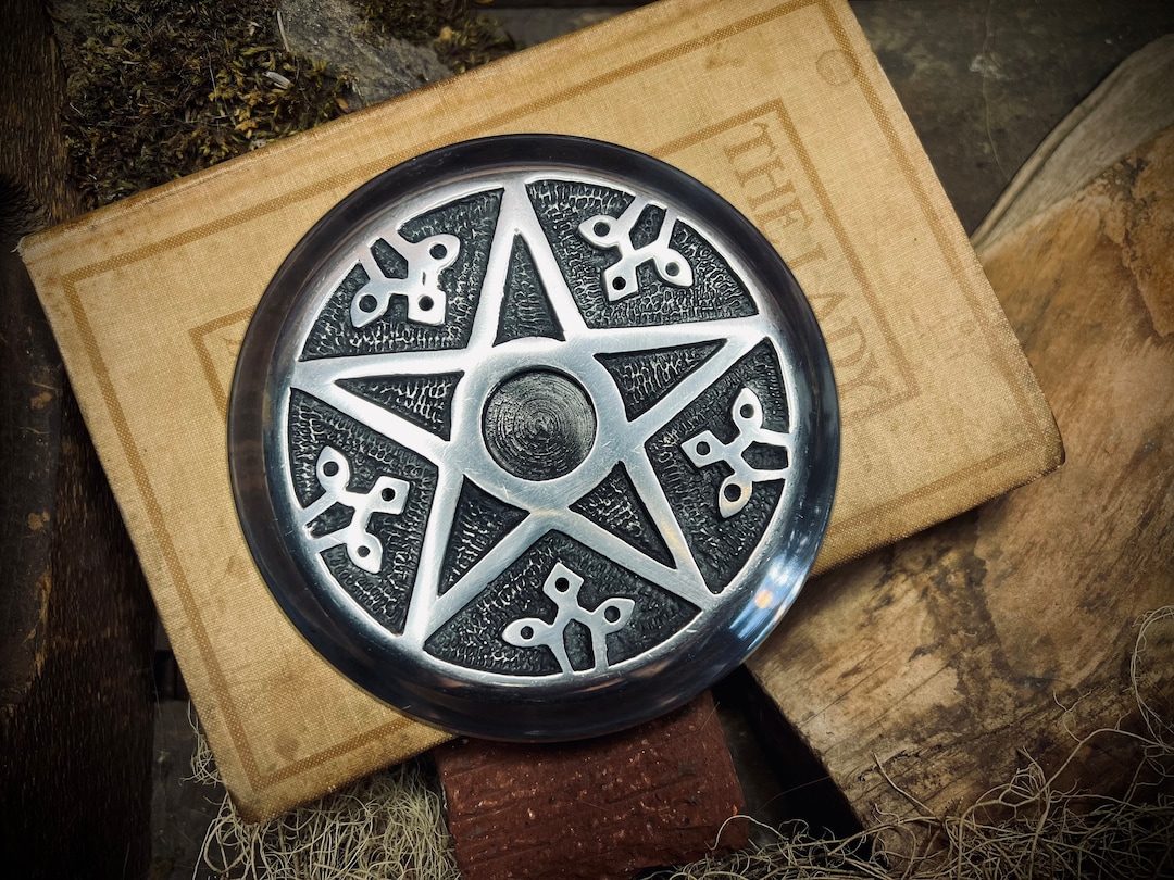 Pentacle Altar Tile Silver Aluminum Pentagram Metal Disc Cone Incense ...