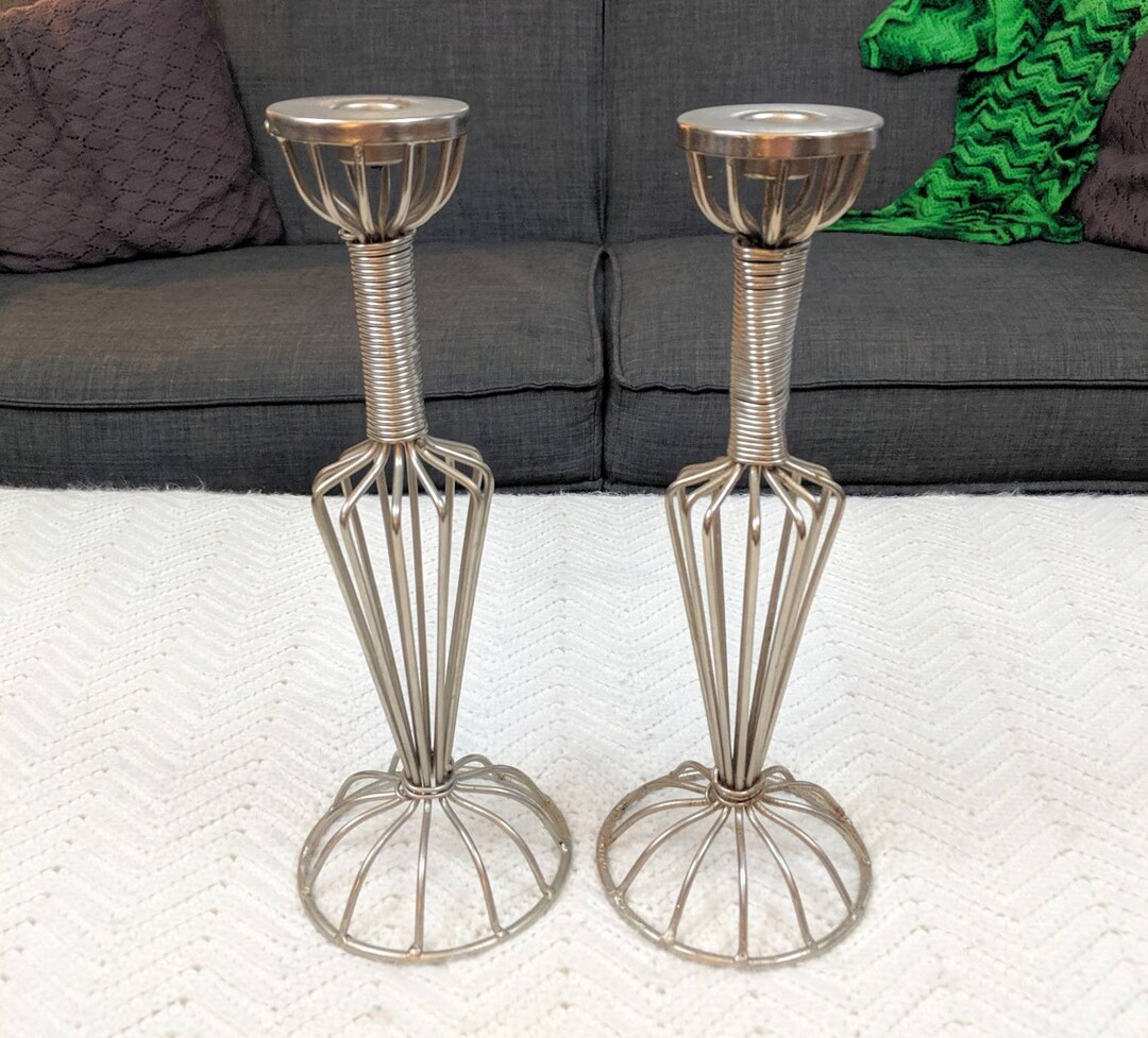 Pair of Stainless Steel Wire Candlesticks - Etsy