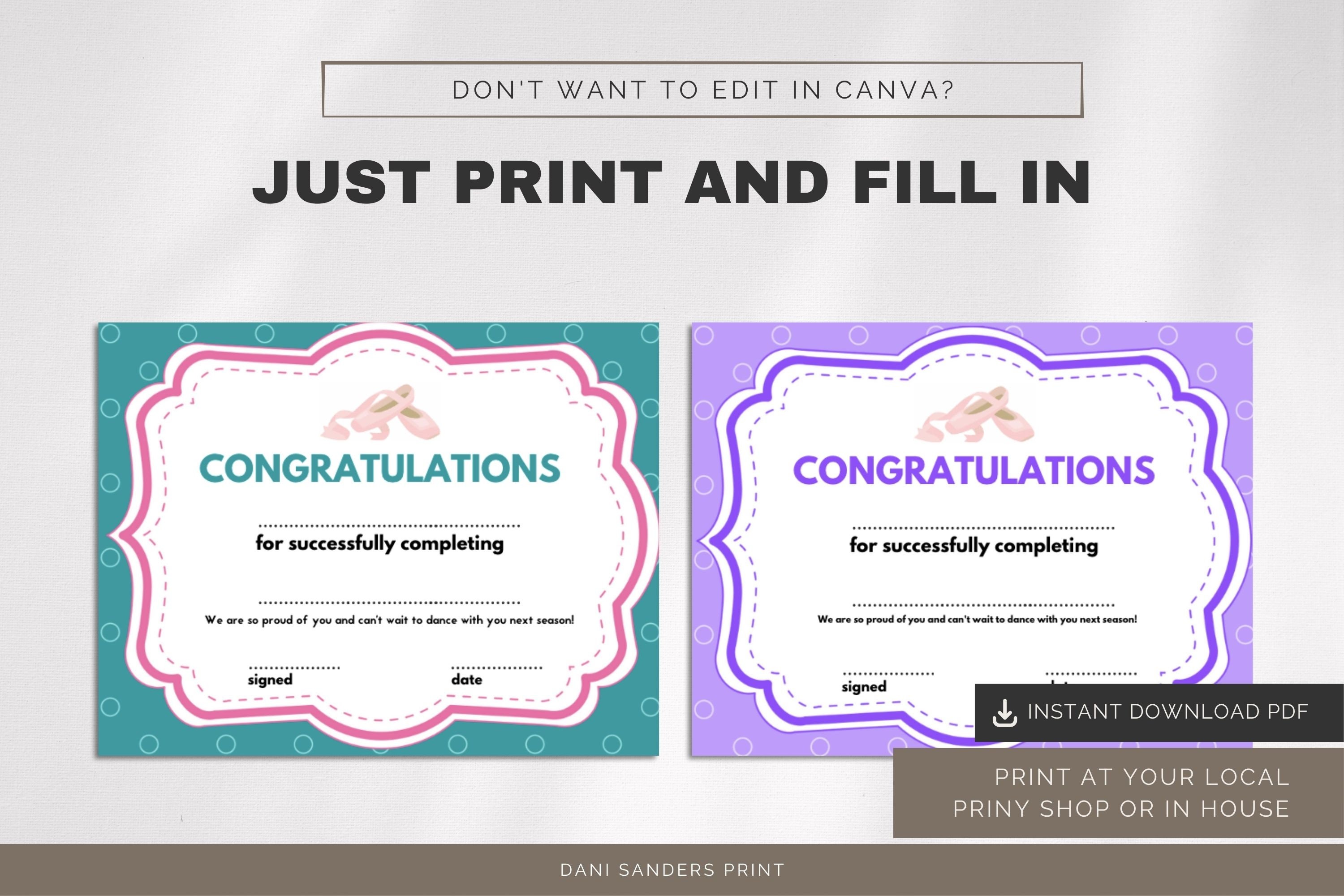 Dance Class Completion Certificates- Kids Dance Graduation Certificate ...