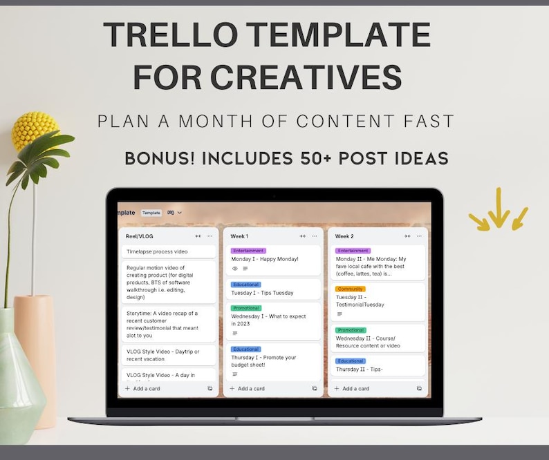 Trello Social Media Content Calendar | 50+ Post Ideas (digital Download ...