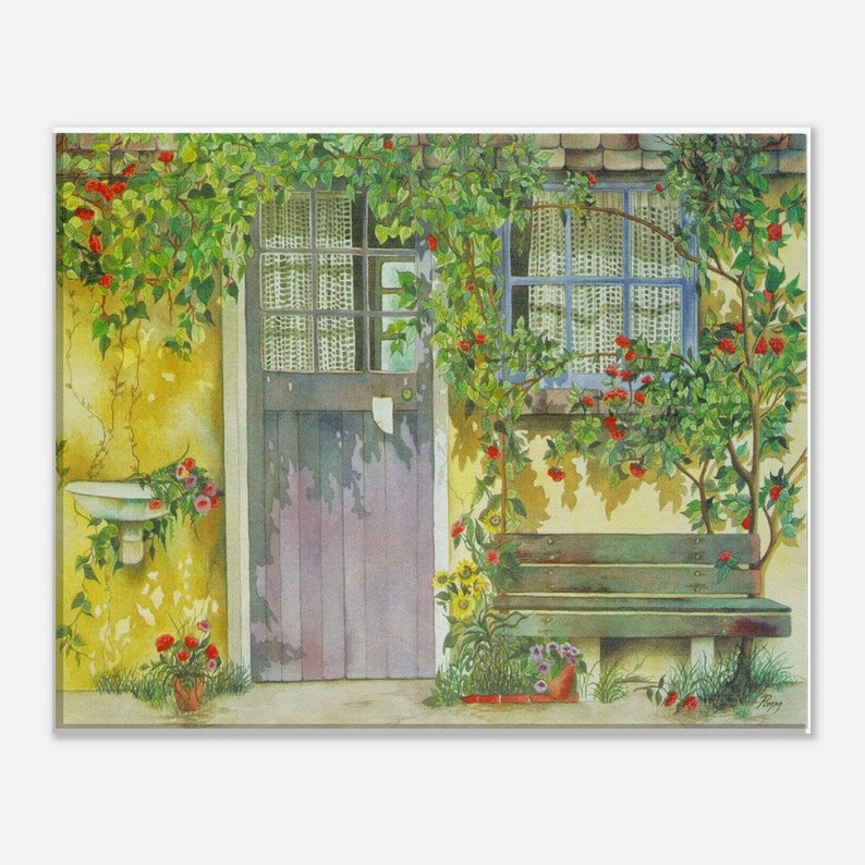 Lavender Cottage Watercolor by Artist Pomm. This is a Mini Canvas, Size ...