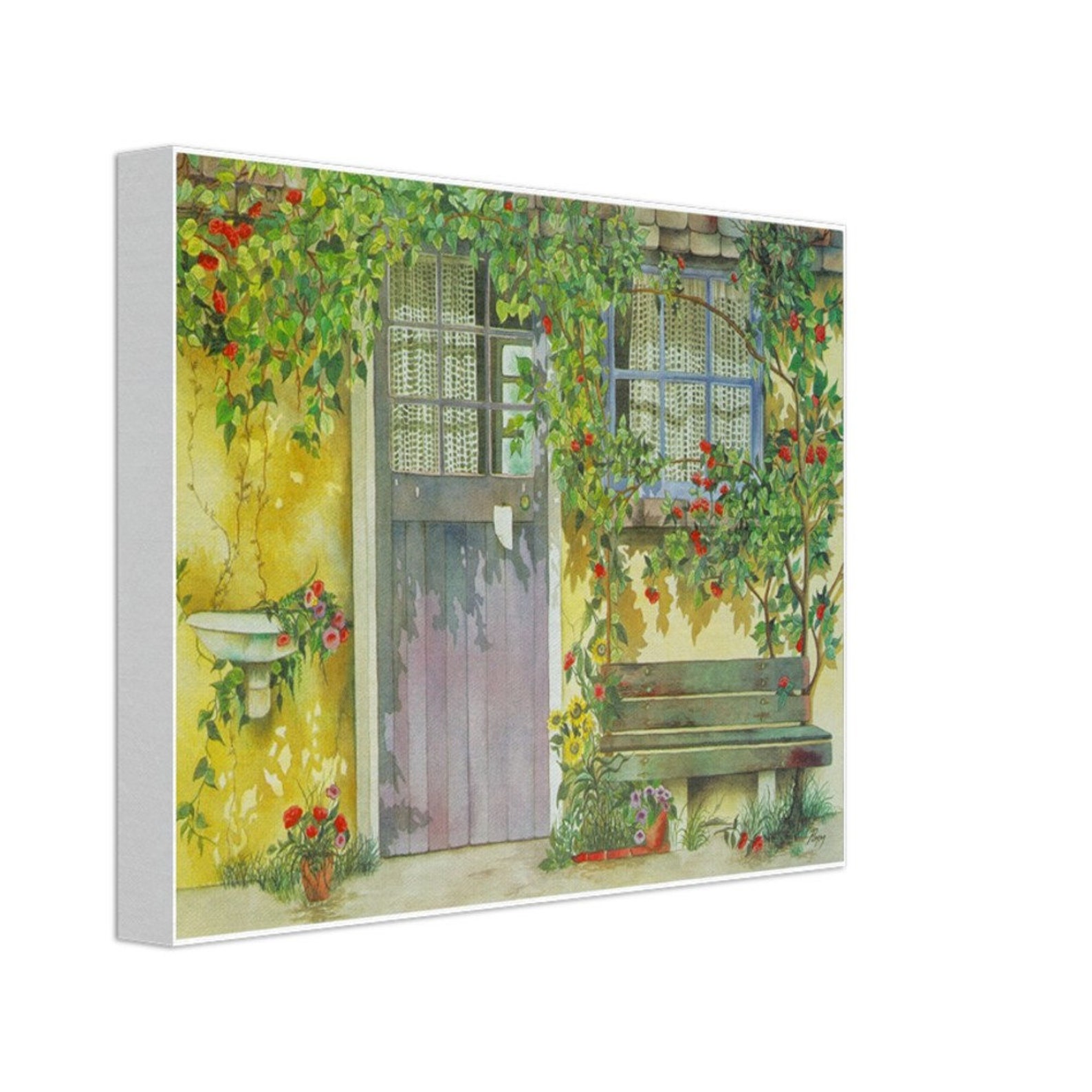 Lavender Cottage Watercolor by Artist Pomm. This is a Mini Canvas, Size ...