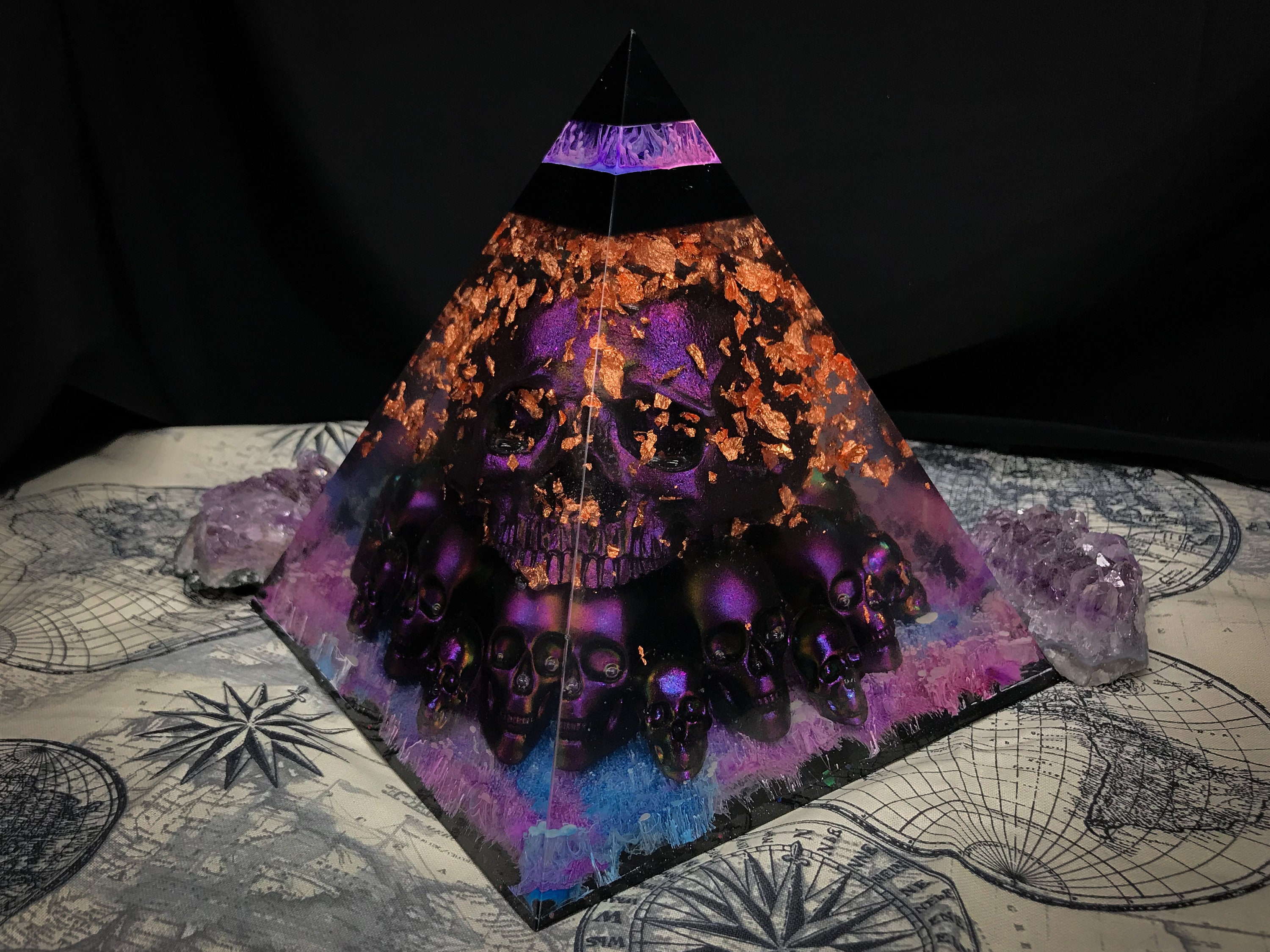 Large Skull Pyramid in Iridescent Royal Purple with Copper | Etsy