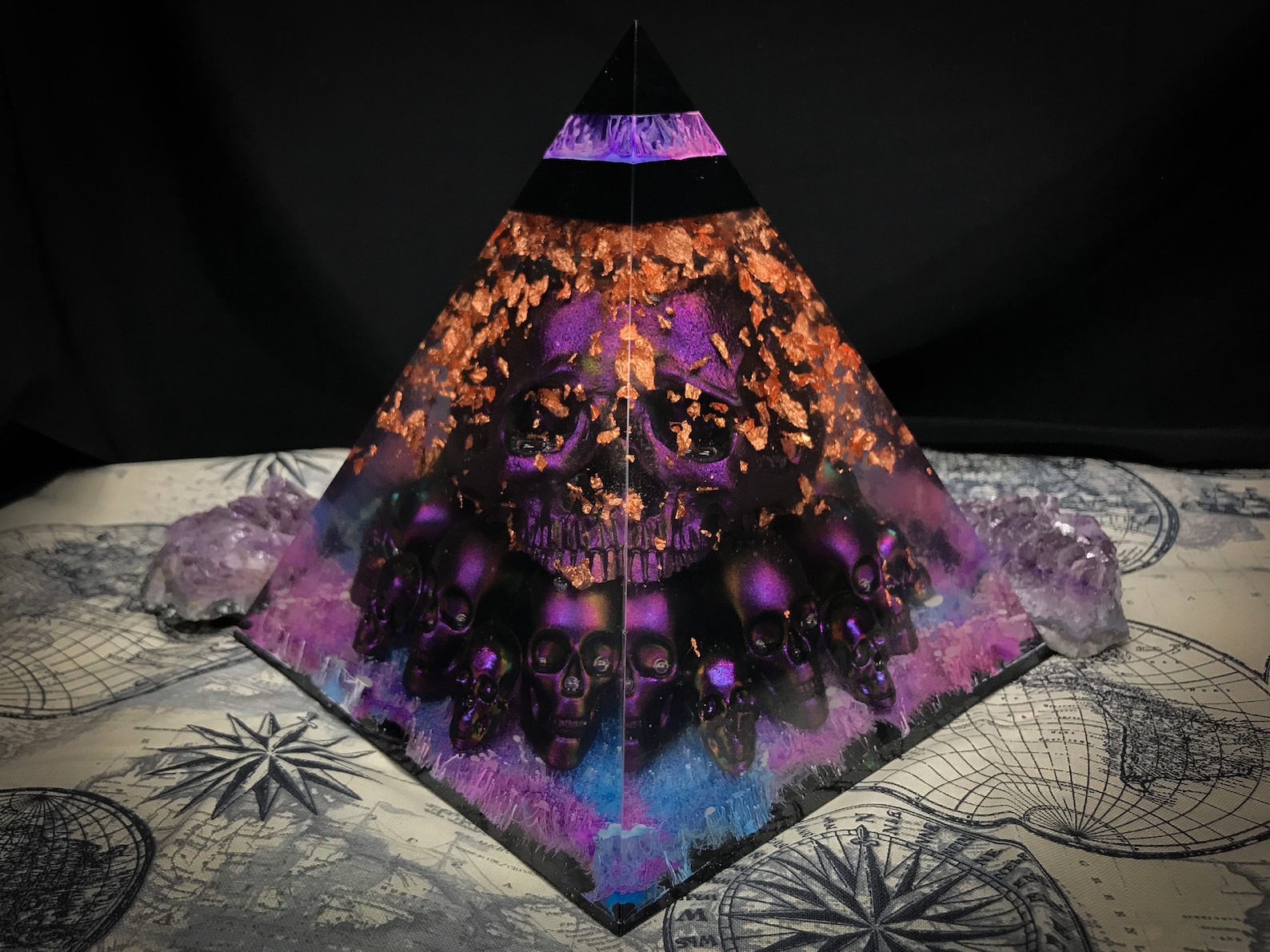 Large Skull Pyramid in Iridescent Royal Purple with Copper | Etsy