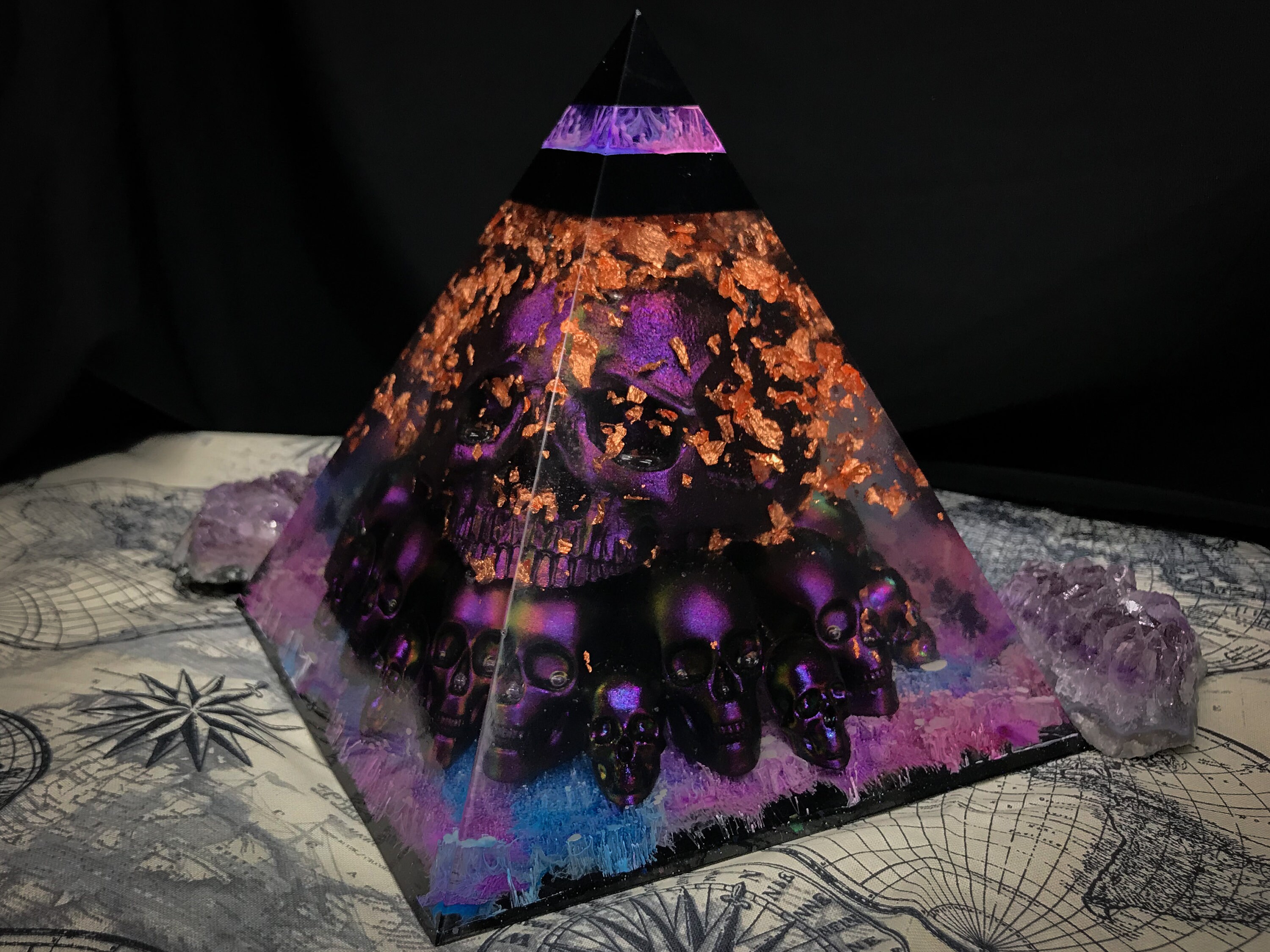 Large Skull Pyramid in Iridescent Royal Purple with Copper | Etsy