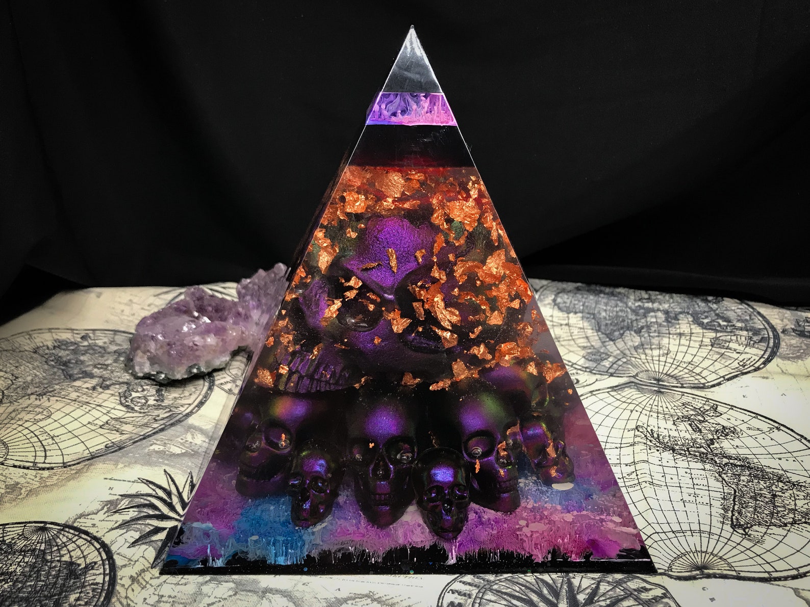 Large Skull Pyramid in Iridescent Royal Purple with Copper | Etsy