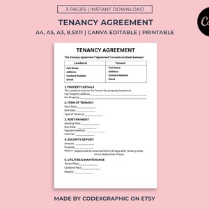 Editable Tenancy Agreement Template: Printable Rental Lease (canva ...