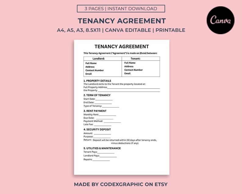 Editable Tenancy Agreement Template | Rental Agreement Printable ...