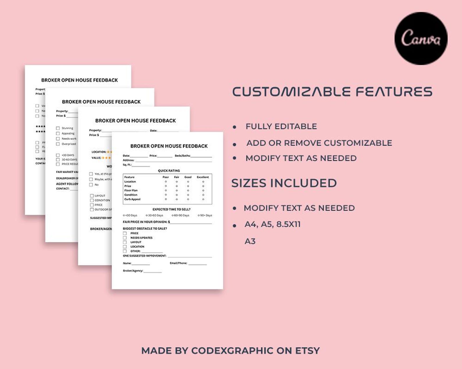 Realtor Open House Feedback Form: Editable Canva Template (digital ...