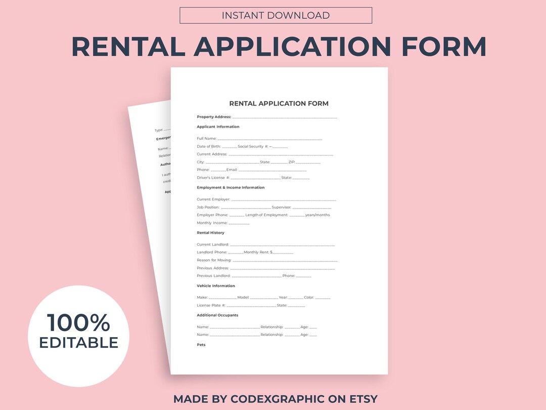 Rental Application Form Template: Landlord Tenant Lease (MS Word, PDF ...