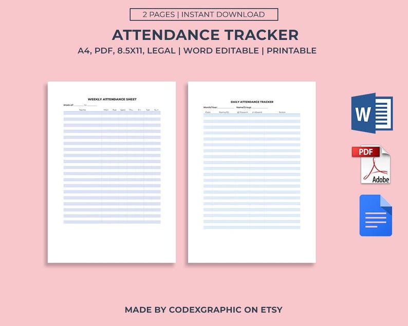 Attendance Tracker Printable. Attendance and Leave Tracker. Employee ...