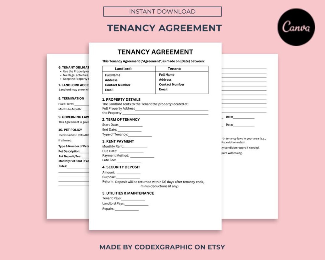 Editable Tenancy Agreement Template: Printable Rental Lease (canva ...