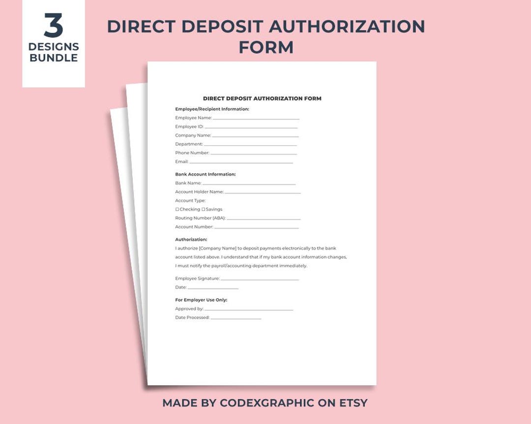 Direct Deposit Authorization Form: Editable HR Template (digital ...