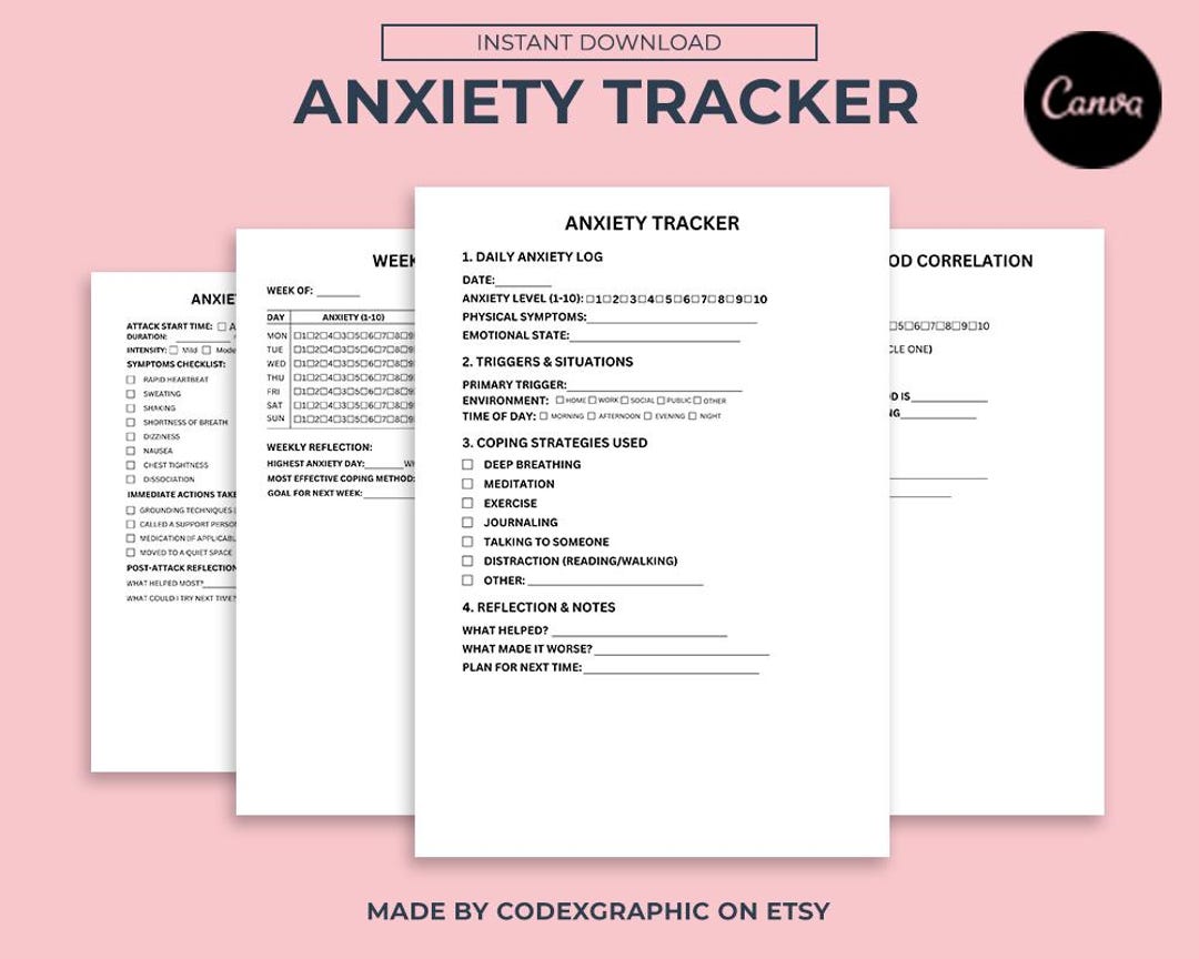 Anxiety Tracker Printable Template, Track Daily Anxiety Levels, Mood ...