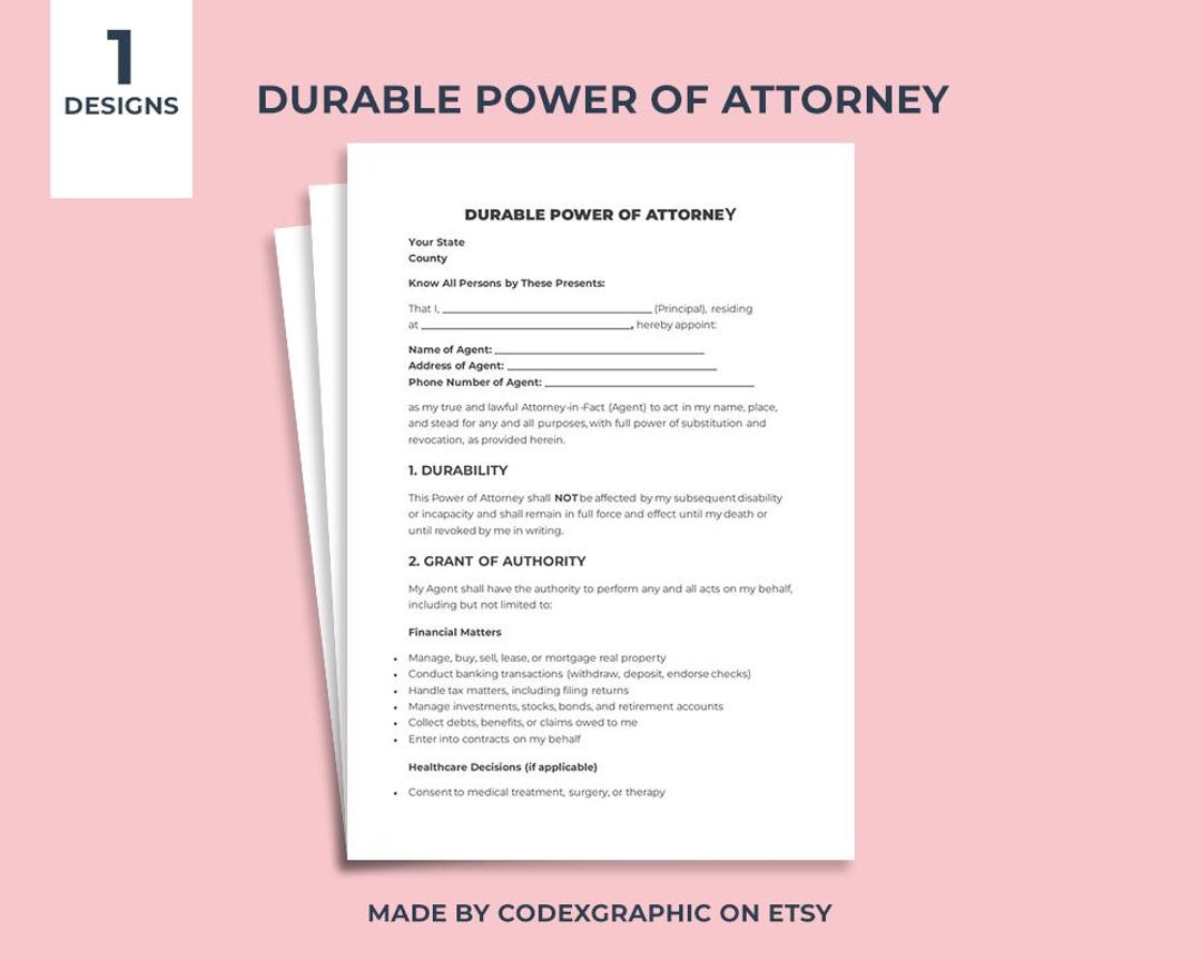 Editable Durable Power of Attorney Template (google Docs, Word, PDF) - Etsy