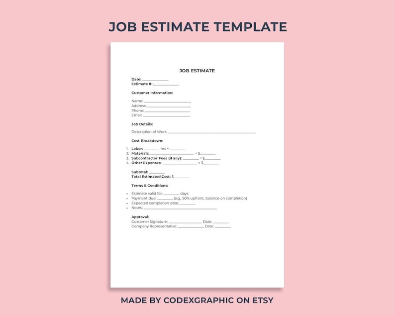 Editable Job Estimate Template: Business & Government Proposal (word ...