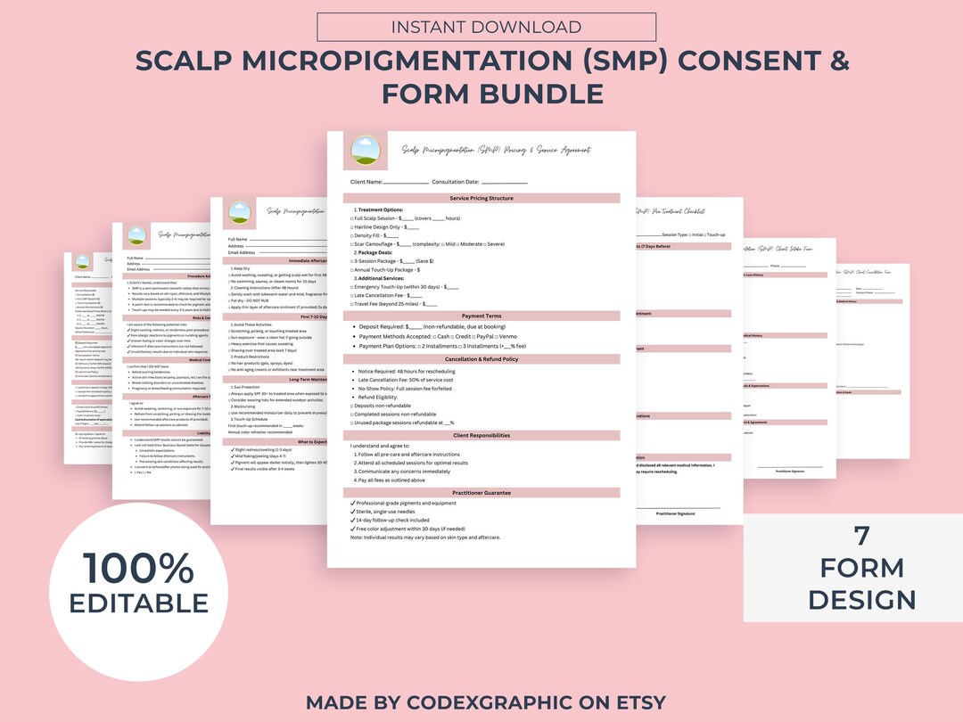 Scalp Micropigmentation PMU Consent Form Template - Editable ...