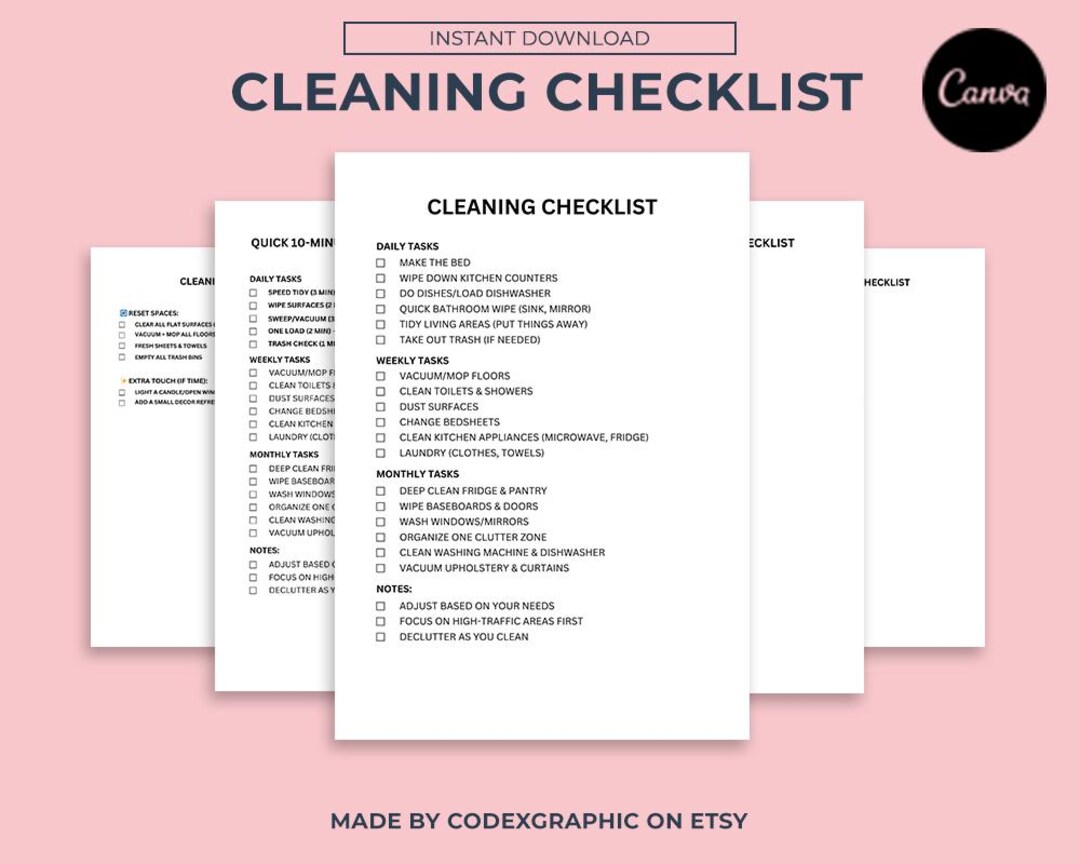 Editable Cleaning Checklist Template: Home & Business (canva, Printable ...